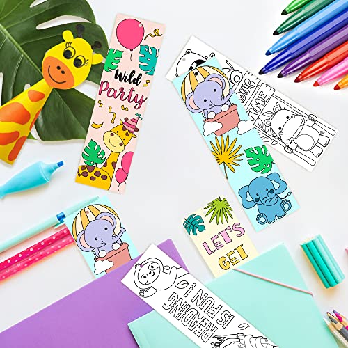 3sscha 75Pcs Color Your Own Safari Animals Bookmarks for Kids DIY Coloring Blank Bookmark Including Giraffe Lion Sloth Monkey Monstera Painting Bookmark School Wild Party Supplies Goodie Bag Fillers