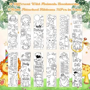 3sscha 75Pcs Color Your Own Safari Animals Bookmarks for Kids DIY Coloring Blank Bookmark Including Giraffe Lion Sloth Monkey Monstera Painting Bookmark School Wild Party Supplies Goodie Bag Fillers