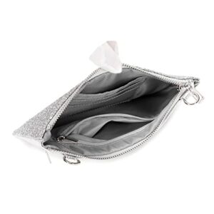 LAM GALLERY Sparkling Silver Evening Clutch Handbag Bling Small Crossbody Chain Bag Glitter Shoulder Tote Bag for Womens - Chain Style