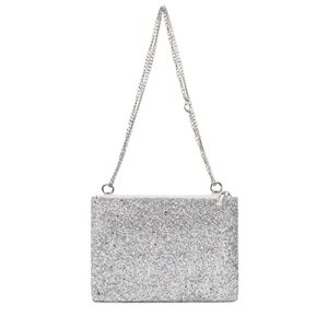 LAM GALLERY Sparkling Silver Evening Clutch Handbag Bling Small Crossbody Chain Bag Glitter Shoulder Tote Bag for Womens - Chain Style