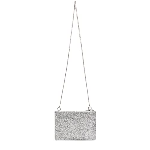 LAM GALLERY Sparkling Silver Evening Clutch Handbag Bling Small Crossbody Chain Bag Glitter Shoulder Tote Bag for Womens - Chain Style