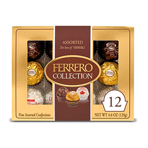 Ferrero Collection Premium Gourmet Assorted Hazelnut Milk Chocolate, Dark Chocolate And Coconut, Mother's Day Gift, 4.6 oz, 12 Count