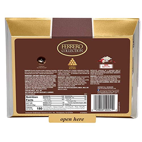 Ferrero Collection Premium Gourmet Assorted Hazelnut Milk Chocolate, Dark Chocolate And Coconut, Mother's Day Gift, 4.6 oz, 12 Count