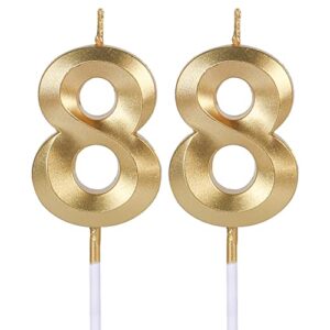 gold 88th birthday candles for cakes, number 88 candle cake topper for party anniversary wedding celebration decoration