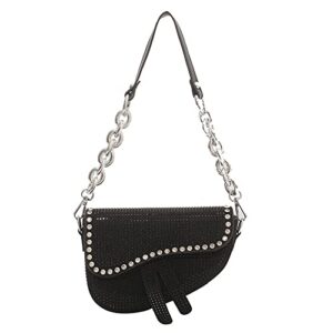 purfanree women studded saddle shoulder bag shining rhinestone clutch purse underarm handbag satchel rivet crossbody bag