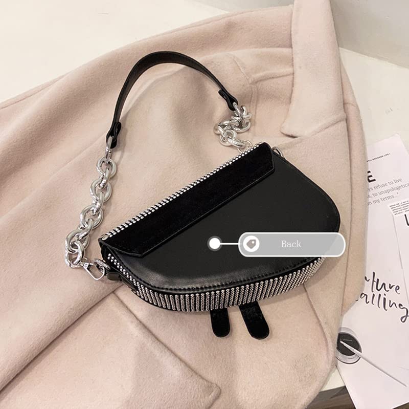 PURFANREE Women Studded Saddle Shoulder Bag Shining Rhinestone Clutch Purse Underarm Handbag Satchel Rivet Crossbody Bag