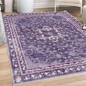 ambesonne damask decorative rug, vintage floral motives and weathered toned curlicues bohemian art rustic, quality carpet for bedroom dorm and living room, 5′ 1″ x 7′ 5″, quartz lavender rose