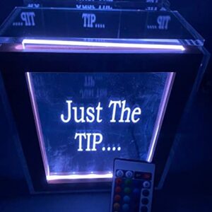 Custom Tip Box Raffle Fund Raiser Donation Wedding Storage Tips Jar Personalized Free Engraved LED Lights Up 16 Color Changing Free Standing 7"W x 8.5"H Acrylic Large Container