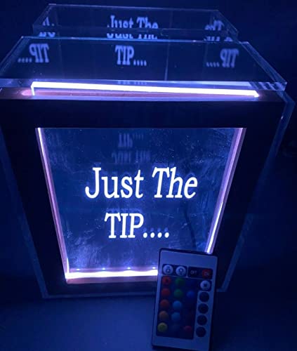 Custom Tip Box Raffle Fund Raiser Donation Wedding Storage Tips Jar Personalized Free Engraved LED Lights Up 16 Color Changing Free Standing 7"W x 8.5"H Acrylic Large Container