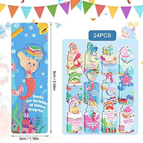 MWOOT 24Pcs Mermaid Magnetic Bookmarks for Kids, Cute Magnet Book Markers Kit for Book Lovers, Ocean Design Magnetic Page Marker Bookmark Supplies for Students Reading Lovers(12 Styles,4.5x3CM)