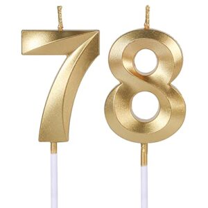 gold 78th & 87th birthday candles for cakes, number 78 87 candle cake topper for party anniversary wedding celebration decoration