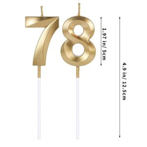 Gold 78th & 87th Birthday Candles for Cakes, Number 78 87 Candle Cake Topper for Party Anniversary Wedding Celebration Decoration