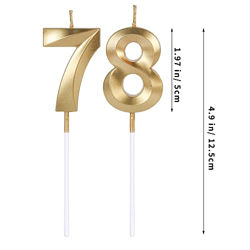 Gold 78th & 87th Birthday Candles for Cakes, Number 78 87 Candle Cake Topper for Party Anniversary Wedding Celebration Decoration