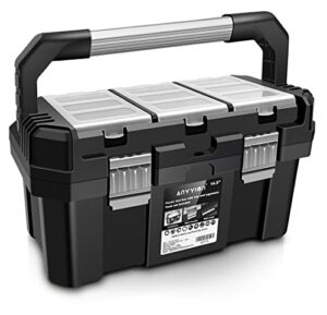 anyyion 14.5-inch tool box with removable tray , truly strong and durable for craft storage, household（14.5in）