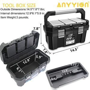 Anyyion 14.5-Inch Tool box with Removable Tray , Truly Strong and Durable For Craft Storage, Household（14.5In）