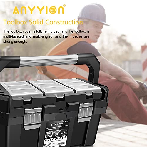 Anyyion 14.5-Inch Tool box with Removable Tray , Truly Strong and Durable For Craft Storage, Household（14.5In）