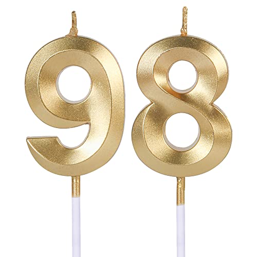 Gold 98th & 89th Birthday Candles for Cakes, Number 98 89 Candle Cake Topper for Party Anniversary Wedding Celebration Decoration