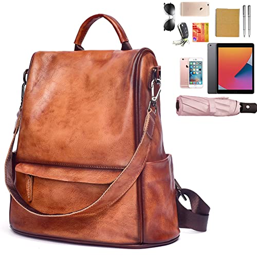 WANLIJIN Women's Fashion retro Backpack Purse Multipurpose Design Convertible Satchel Handbags and Shoulder Bag Genuine Leather Travel bag (Brown)