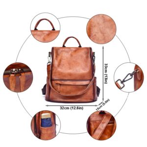 WANLIJIN Women's Fashion retro Backpack Purse Multipurpose Design Convertible Satchel Handbags and Shoulder Bag Genuine Leather Travel bag (Brown)