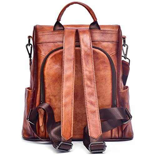 WANLIJIN Women's Fashion retro Backpack Purse Multipurpose Design Convertible Satchel Handbags and Shoulder Bag Genuine Leather Travel bag (Brown)