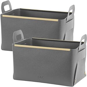 neatvilla faux leather baskets for storage, 9x6x6 small gray grey basket catchall pu leather bin organizers for organizing, set of 2 faux leather storage bin cute foldable storage baskets for shelves