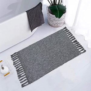 je joue boho bathroom rug 2’x3′ black，hand woven tassel solid color area rug, washable bedroom runner mat for laundry kitchen outdoor bathroom dorm entryway