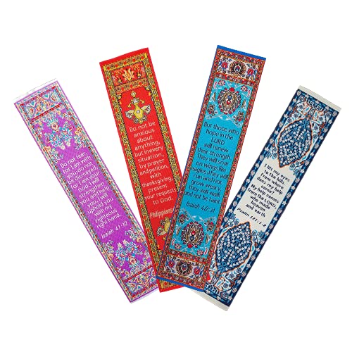 Do Not Be Afraid, Themed Assortment of 4 Woven Fabric Bible Verse Bookmarks, Silky Soft & Flexible Religious Bookmarkers for Novels Books & Bibles, Woven Design, Memory Verse Gift