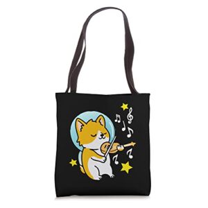 corgi astronaut playing violin tote bag