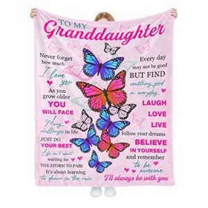 granddaughter gifts from grandma grandpa to my granddaughter butterfly blanket with positive encourage and love words printed birthday christmas graduation gift for her (60″x50″)