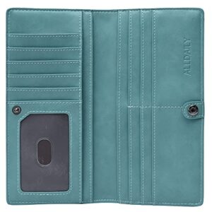 alldaily ultra slim thin leather women wallet rfid blocking credit card holder bifold long ladies billfold (purist blue)