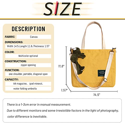 JBB Canvas Tote Bag for Women Crossbody Shoulder Handbags Teen Girl Cute Casual School Bag with Zipper