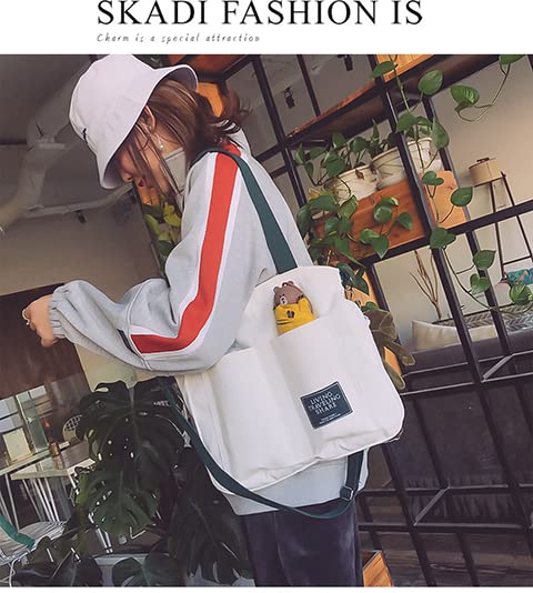 JBB Canvas Tote Bag for Women Crossbody Shoulder Handbags Teen Girl Cute Casual School Bag with Zipper