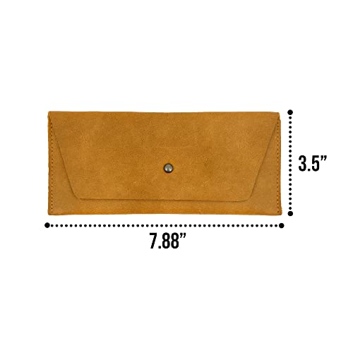 Weatherproof Leather, Long Utility Pouch Handmade from Suede Leather - Old Tobacco