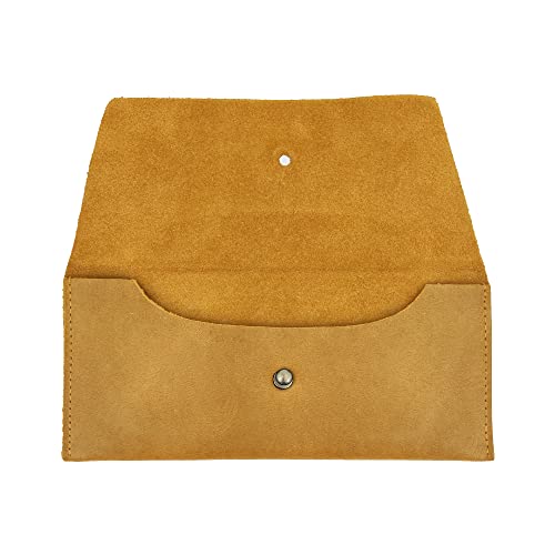 Weatherproof Leather, Long Utility Pouch Handmade from Suede Leather - Old Tobacco