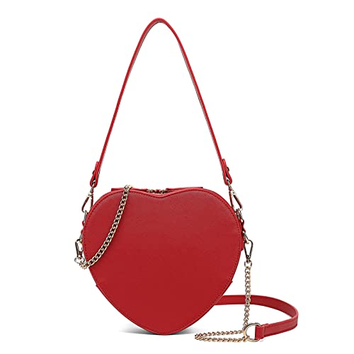 Cute Heart Purse for Women Girls Vegan Leather Crossbody Satchels Shoulder Handbag With Wrist Strap (Red)