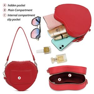 Cute Heart Purse for Women Girls Vegan Leather Crossbody Satchels Shoulder Handbag With Wrist Strap (Red)