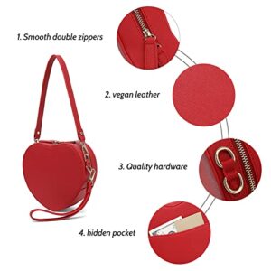 Cute Heart Purse for Women Girls Vegan Leather Crossbody Satchels Shoulder Handbag With Wrist Strap (Red)