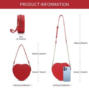 Cute Heart Purse for Women Girls Vegan Leather Crossbody Satchels Shoulder Handbag With Wrist Strap (Red)