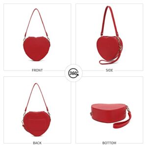 Cute Heart Purse for Women Girls Vegan Leather Crossbody Satchels Shoulder Handbag With Wrist Strap (Red)