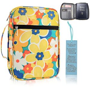 huijukeji floral bible cover with bookmark and sided pocket, protective carrying church bag bible case for women, fits for standard size bible, perfect gift for girls kids,10.6 * 7.48 * 2.16inch