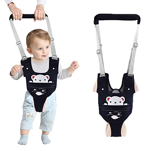 Ocanoiy Baby Walking Harness Handheld Baby Walker Assistant Belt Adjustable Toddler Infant Safety Harnesses Standing Up Walking Learning Helper with Detachable Crotch for 9-24 Month Old (Dark Blue)