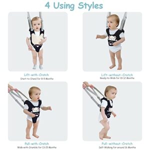 Ocanoiy Baby Walking Harness Handheld Baby Walker Assistant Belt Adjustable Toddler Infant Safety Harnesses Standing Up Walking Learning Helper with Detachable Crotch for 9-24 Month Old (Dark Blue)