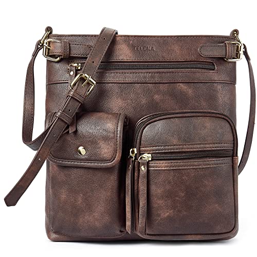 Telena Crossbody Purses for Women Medium PU Leather Shoulder Bag with Multi Pocket for Women Coffee