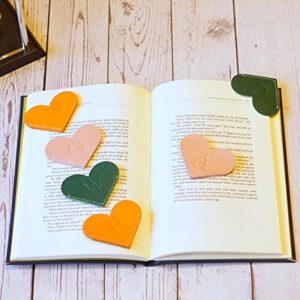 PQ Bees Personalized Leather Handmade Corner Bookmarks( 3 Pcs), 26 Letters Leather Heart Shape Corner Page Bookmark, Cute Bookmarks for Book Reading Lovers Meaningful Gift( G)