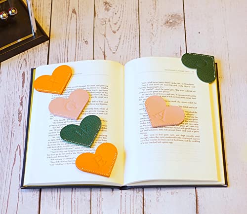 PQ Bees Personalized Leather Handmade Corner Bookmarks( 3 Pcs), 26 Letters Leather Heart Shape Corner Page Bookmark, Cute Bookmarks for Book Reading Lovers Meaningful Gift( G)