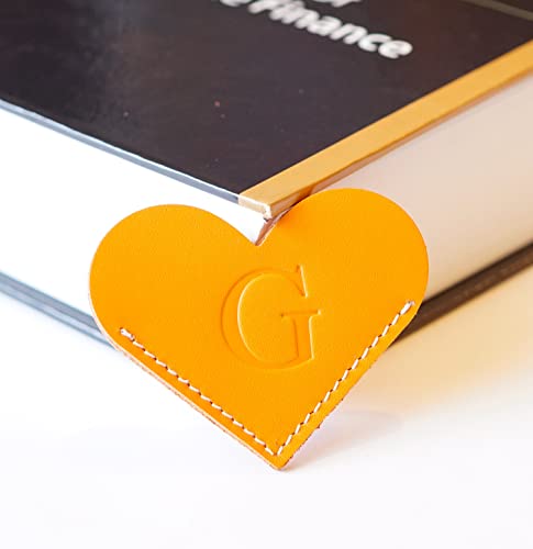 PQ Bees Personalized Leather Handmade Corner Bookmarks( 3 Pcs), 26 Letters Leather Heart Shape Corner Page Bookmark, Cute Bookmarks for Book Reading Lovers Meaningful Gift( G)