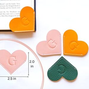 PQ Bees Personalized Leather Handmade Corner Bookmarks( 3 Pcs), 26 Letters Leather Heart Shape Corner Page Bookmark, Cute Bookmarks for Book Reading Lovers Meaningful Gift( G)