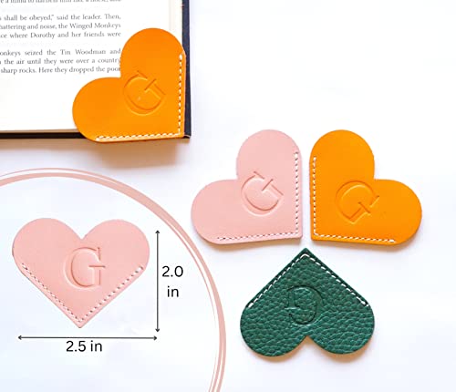 PQ Bees Personalized Leather Handmade Corner Bookmarks( 3 Pcs), 26 Letters Leather Heart Shape Corner Page Bookmark, Cute Bookmarks for Book Reading Lovers Meaningful Gift( G)