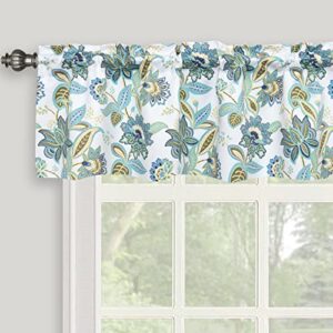 inselnwald summer green floral valances for windows, multicolor flower room darkeningrod pocket small curtains valance for kitchen cafe living room bathroom 52″ x 14″, turquoise blue/green