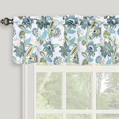 Inselnwald Summer Green Floral Valances for Windows, Multicolor Flower Room DarkeningRod Pocket Small Curtains Valance for Kitchen Cafe Living Room Bathroom 52" x 14", Turquoise Blue/Green